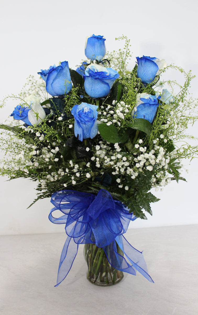 Blue Rose Vase Arrangement – Norma's Flowers NJ